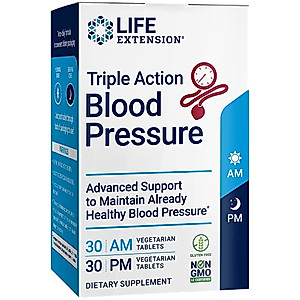 Life Extension Triple Action Healthy Blood Pressure Support, Flavonoid, Quercetin, Gluten-Free, Vegetarian, Non-GMO, AM & PM Tablets, 60 Count