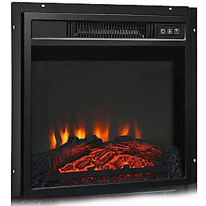 18"x17" 1400W Freestanding Electric Fireplace Mantel Insert With Remote Control Wall-Mounted Heater Realistic Flame Effect 3 Levels Flame Brightness Can Place in TV Stand Operates With Or Without Heat