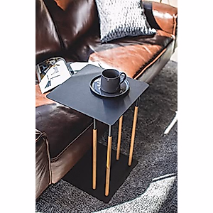 YAMAZAKI Home Metal and Wood Sliding Sofa C End Coffee Tray Laptop Desk, Modern Bedside Or Living Room Small Accent Table | Steel, One Size, Black