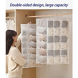 Anller Hanging Shelves, Dual Sided Wall Shelf Wardrobe Storage Bags, Closet Hanging Pockets with Rotating Metal Hanger, for Bra Socks Underwear Underpants, 2 Pack