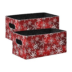 senya Christmas Storage Baskets 2 Pack, Christmas Red Pattern with Snowflakes Flower Small Foldable Storage Box for Cosmetic Organizing Decorative Baskets for Shelves, Table, Home