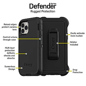 OtterBox iPhone 11 Pro Max Defender Series Case - BLACK, rugged & durable, with port protection, includes holster clip kickstand