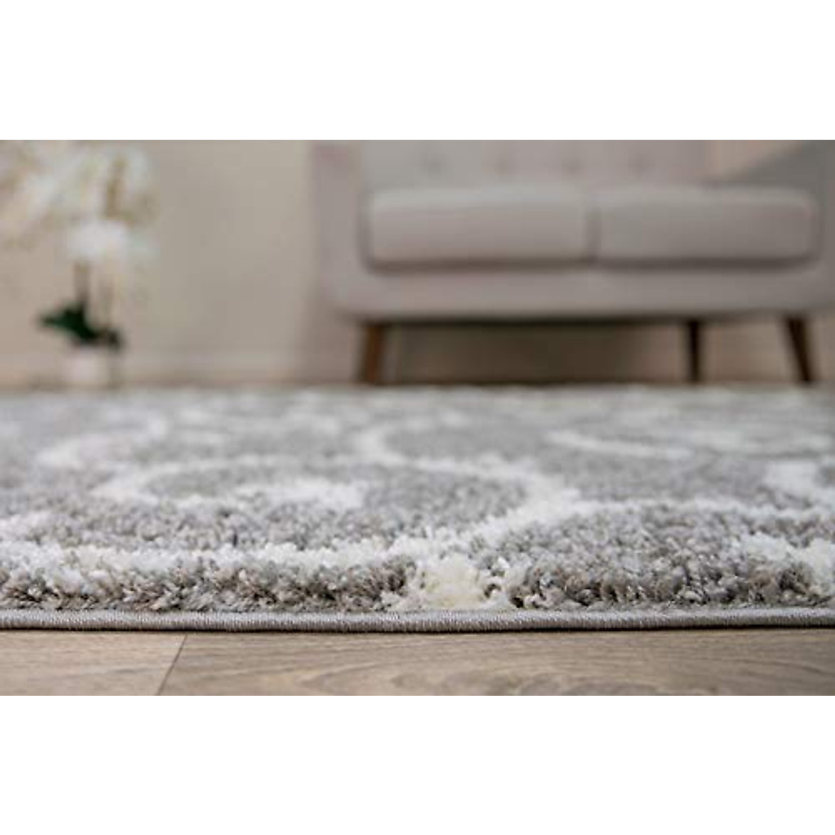 Cozy Contemporary Scroll L.Grey-White 3'3" X 5' Indoor Shag Area Rug