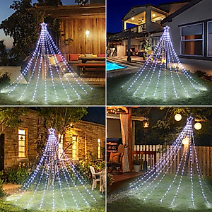 Flacchi White Star Holiday Lights 320 LED Waterfall Tree Lights with 11" Topper Star Christmas Lights 8 Modes Timer Waterproof Fairy Lights Indoor Outdoor Decorative for Patio Garden Wedding Decor
