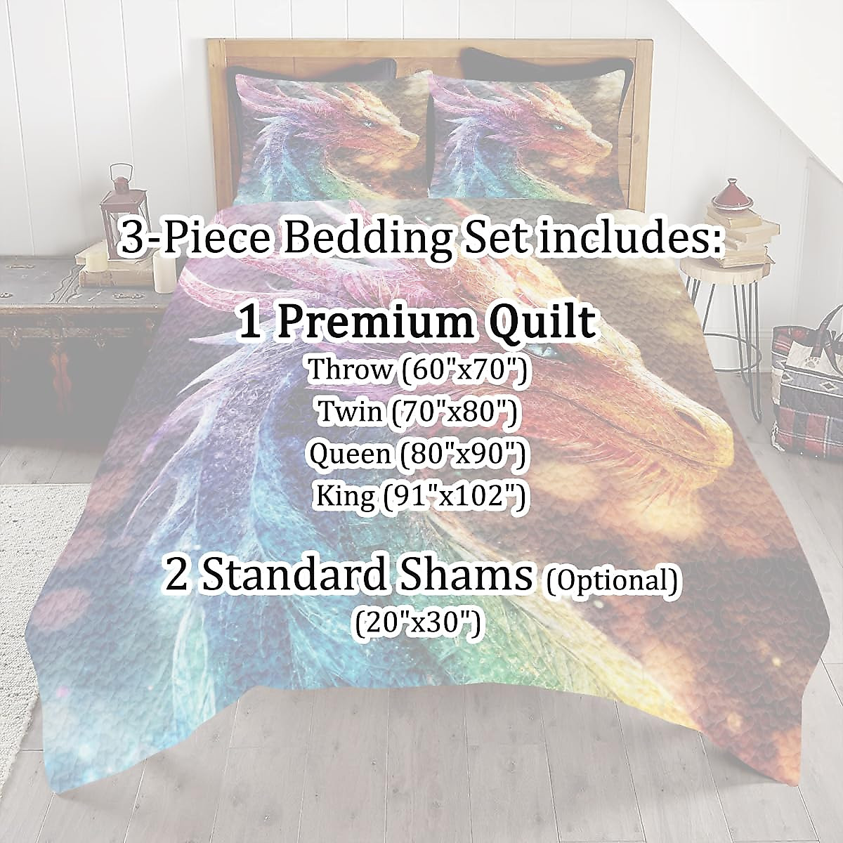 Personalized Dragon Quilt Pattern - Fantasy Colorful Dragon Quilt - Dragon Quilt Full Size - Dragon Quilt Set - Dragon Bedding Twin - Dragon Bedspread - Dragon Sheets Queen - Dragon Quilt Pattern