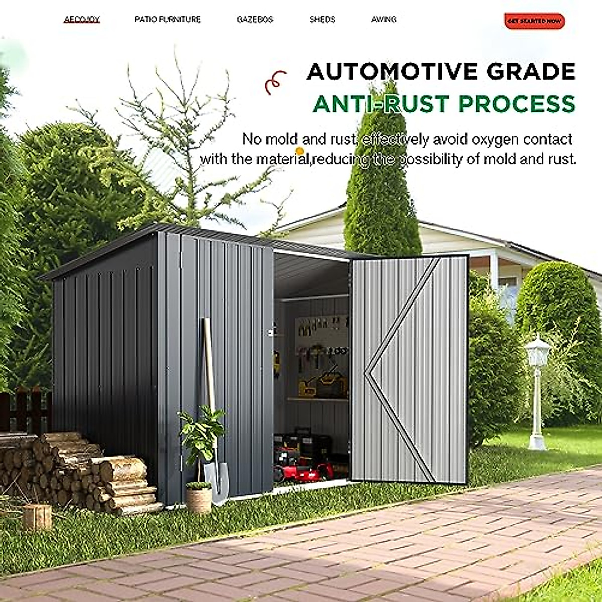 AECOJOY Storage Shed, 3 x 7 Ft Horizontal Bike Sheds & Outdoor Storage, Small Metal Outdoor Storage Cabinet for Garden