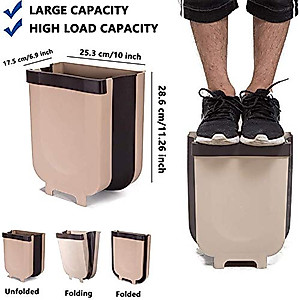 Kitchen Hanging Trash can for Kitchen Cabinet Door 9L/2.4 Gallon Collapsible Foldable Compact Garbage Bins Trash Holder with Trash Bags for Bedroom Office Portable Home & Outdoor Garbage Can (Coffee)