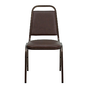 EMMA + OLIVER Trapezoidal Back Banquet Chair, Brown Vinyl/Copper Vein Frame