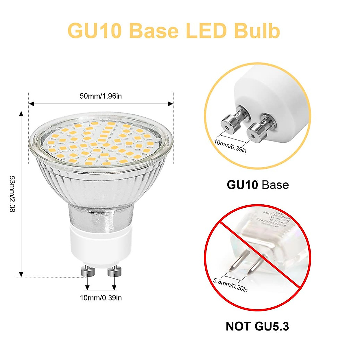 GU10 LED Light Bulbs Dimmable Daylight White 5000K 4W 2 Prong Light Bulbs Halogen Replacement Lamp 50W 40W MR16 (GU10 Base) Spotlight Track Lighting Bulb, 450LM 120° Flood Beam Angle, Pack of 6