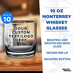 Custom Whiskey Glasses 10 oz Set of 10, Personalized Bulk Pack - Heavy Base Old Fashioned Glass, Perfect for Scotch, Bourbon, Whiskey, Cocktail - Black