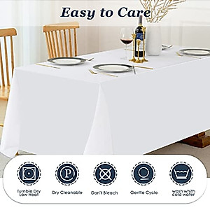 LEQEE Rectangle Tablecloth,90 * 132inch Stain and Wrinkle Resistant Polyester Table Cloth,Decorative Fabric Table Cover for Kitchen,Dinning,Party,Wedding Rectangular(White)