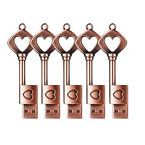 GARRULAX USB Flash Drive, 32GB USB2.0 Cute Shape Lovely USB Memory Stick Date Storage Pendrive Thumb Drives (32GB, 5xHeart Keys)