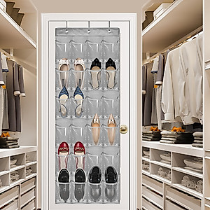 Over The Door Shoe Organizer - Space Saving Shoe Rack for Closet Door with 24 Pockets and Hook, Shoe Holder Back of Door Organizers for Shoes, Hanging Shoe Organizer (Gray)