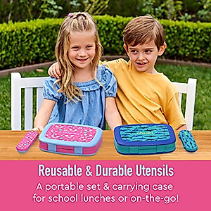 Bentgo® Kids Utensil Set - Reusable Plastic Fork, Spoon & Storage Case - BPA-Free Materials, Easy-Grip Handles, Dishwasher Safe - Ideal for School Lunch, Travel, & Outdoors (Rainbows and Butterflies)