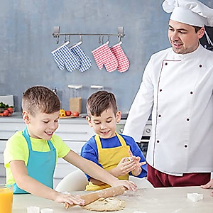 12 Pcs Kids Oven Mitts Children Heat Resistant Kitchen Mitts Checkered Kitchen Oven Gloves Kids Kitchen Mittens for Safe Cooking Baking Microwave Child Play BBQ Grilling, Age 2-10 (Red, Pink, Blue)