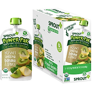 Sprout Organic Baby Food, Stage 4 Toddler Pouches, Kiwi Banana & Spinach Power Pak, 4 Oz Purees (Pack of 6)