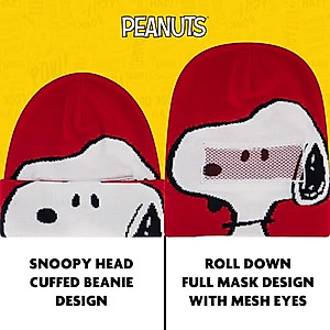 Peanuts Snoopy Beanie Hat, Knit Roll Down Cuffed Winter Cap, Red, One Size