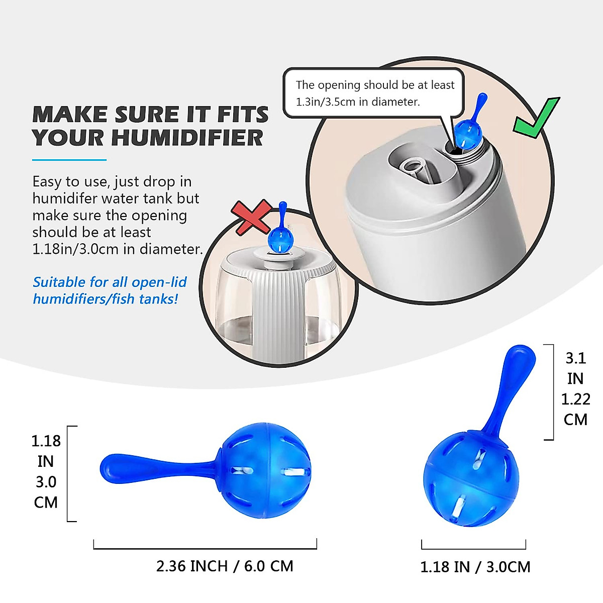 Humidifier Cleaner, Demineralization Cleaning Ball for Most Humidifier & Fish Tank, Purifies Water, Eliminates White Dust and Odor, Prevents Hard Water Build-Up(12 Pack)