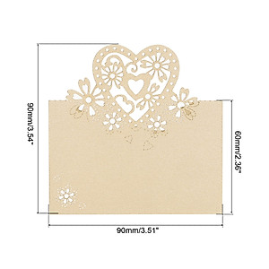 PATIKIL Table Name Place Cards, 50Pcs Favor Decor Hollow Heart Shape Cut Design Blank Card for Wedding Party Seating Place Cards, Beige