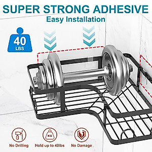 Prlsca 5 Pack Corner Shower Caddy,Large Capacity Adhesive Shower Organizer with Soap Holder & Toothpaste,No Drilling Stainless Steel Shower Shelves with Hooks for Bathroom, Dorm and Kitchen（Black）