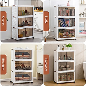 Homeforce Collapsible Storage Bins with Lids 3 Pack 17 Gal Each, Stackable and Foldable Storage Boxes with Doors & Wheels, Large Closet Organizers and Storage Cabinet, Suitable for kids over 6