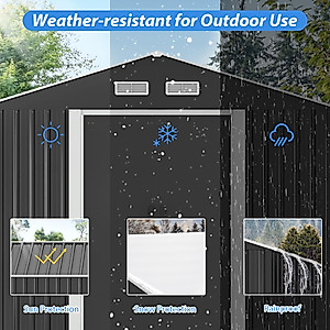 JAXPETY 8x12 FT Outdoor Storage Large Shed, Galvanized Metal Shed for Garden Patio Lawn Backyard, Garden House with Lockable Double Doors and Four Vents, Gray