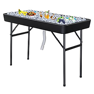 VINGLI 4 Foot Party Ice Cooler Folding Table, Portable Tailgate Camp Fishing Cleaning Table, Plastic with Matching Skirt, Ice Table for Party, BBQ, Camping,Picnic (Black)