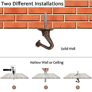 SEISSO 3 Sets Ceiling Hooks - Heavy Duty Metal Swag Hook with Hardware and Toggle Wings for Hanging Plants Ceiling Installation Cavity Wall Fixing Brass