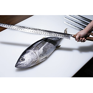 YOUSUNLONG Sakimaru Knife 23 Inch Ultra Yanagiba - Japanese Hammer Damascus Steel Blade - Chef Slicer Suitable for Cutting Large Maguro Tuna Salmon - Natural Walnut wood Handle with Leather