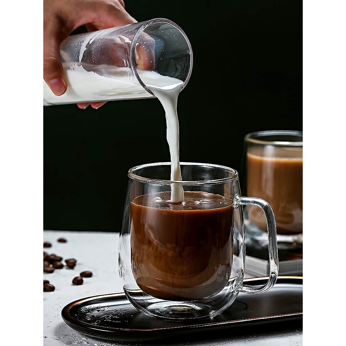 Hovico Insulated Coffee Mugs, Glass Coffee Mugs Set of 4, Clear Coffee Mug 12 Oz, Double Wall Glass Coffee Cups for Latte, Cappuccino, Americano, Tea and Beverage