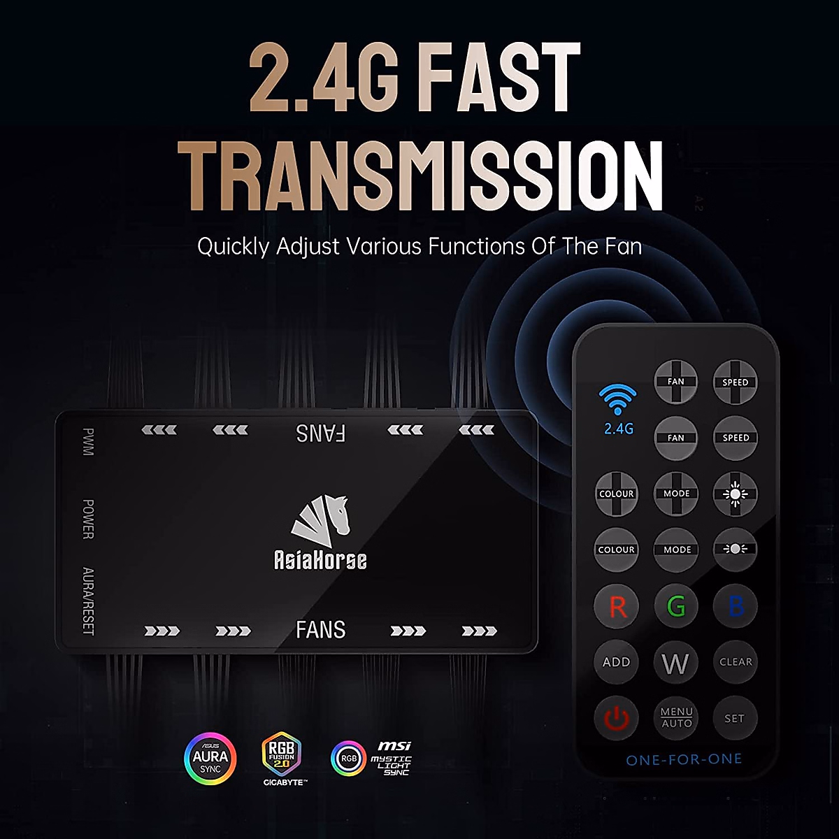 ASIAHORSE WD-001 Series 120mm Case Fan with Controller, Black 5V ARGB Motherboard Computer Case Fans Quiet High Airflow Adjustable Light Effect Computer Cooling Fan, 5 Pack