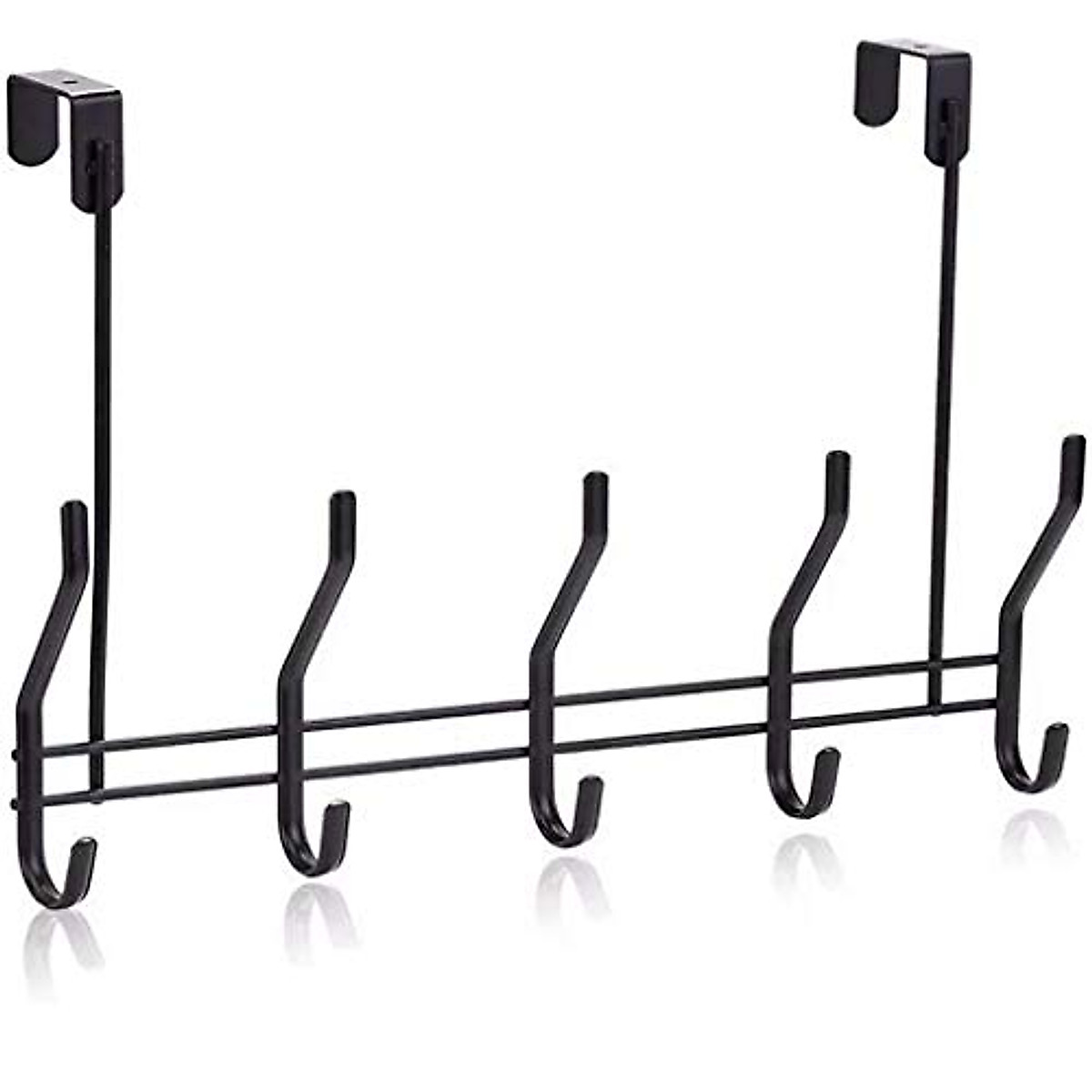 Over The Door Organizer Rack with Hooks - Heavy Duty Iron Wire Door Hanger for Coats, Bags, Hats, Towels, Clothes - Space Saving Hanging Rack Organizer (Black)