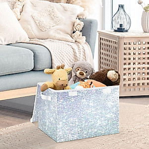 Ollabaky Sparkling Glitter Larger Collapsible Storage Bin Fabric Decorative Storage Box Cube Organizer Container Baskets with Lid Handles for Closet Organization, Shelves