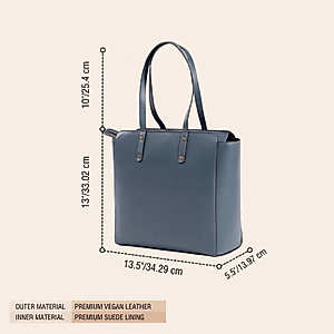 Gusto Vegan Leather Tote Bag for Women, Handbag, Large Capacity Shoulder Tote Purse for Office, Travel, Zipper Closure, Faux Leather Shoulder Bag: Blue