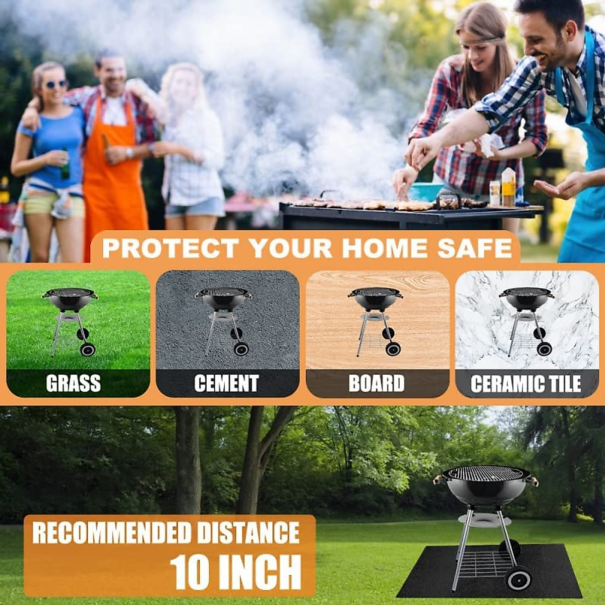 Viycuho Grill Pit Mat,Grill Mat Under Desk, Double-Sided Fireproof Oil-Proof Mats for Fire Pit, Grill Mats for Outdoor Grill, Charcoal, Gas Grills, Smokers, BBQ (39 * 47in)