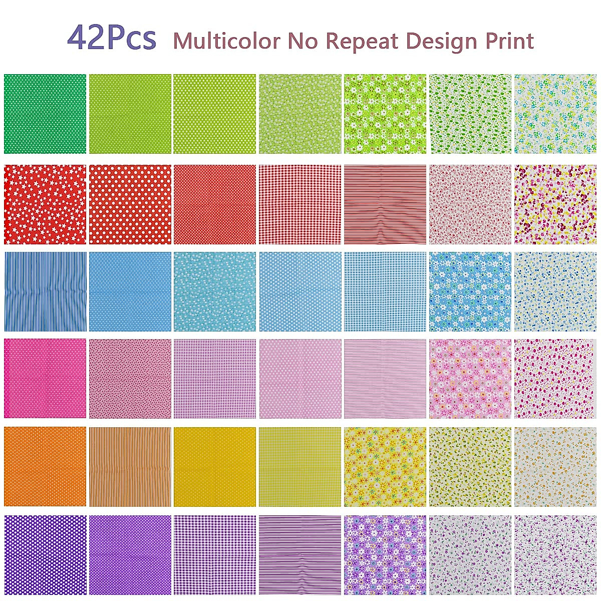 42 Pcs 9.8 x 9.8 Inches Cotton Fabric Sewing Patchwork Squares Quilting Bundles Different Pattern Cloths for Sewing DIY Art Work Supplies Scrapbooking Quilting by Renashed