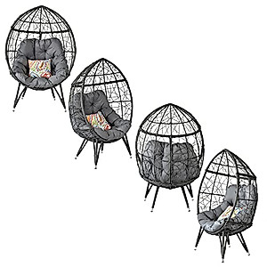 Wallowsun Patio Basket Wicker Chair PE Rattan Egg Lounge Chair with Cusion Pillow for Outdoor or Indoor