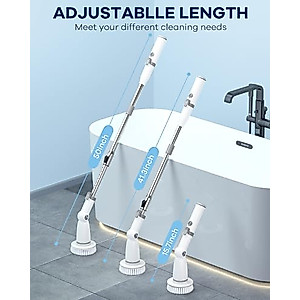 MABOGU Electric Spin Scrubber, Cordless Shower Scrubber with 8 Replaceable Brush Heads, Bathroom Scrubber Electric Dual Speeds, Shower Cleaning Brush with Extension Arm for Tub Tile Floor(Grey&White)