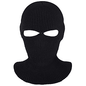 WILLBOND 2 Pieces Knitted Full Face Cover 2-Hole Winter Ski Balaclava Face Covering for Adult Supplies (Black)