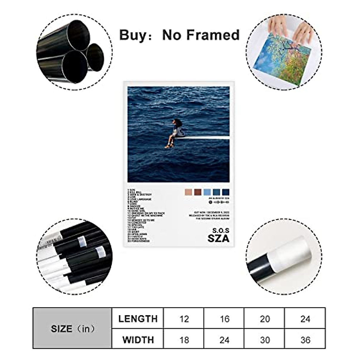 Sza Poster Sos Poster Album Cover Poster Canvas Poster Bedroom Decor Sports Landscape Office Room Decor Gift Unframe-style 12x18inch(30x45cm)