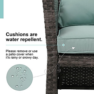 OC Orange-Casual 2-Piece Outdoor Patio Furniture Wicker Love-seat and Coffee Table Set, with Built-in Storage Bin, Grey Rattan, Green Cushions