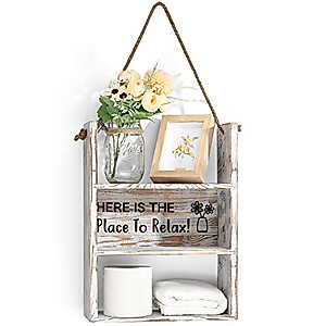 Luxspire Bathroom Shelves Wall Hanging Shelf, 3 Tier Rustic Wooden Floating Shelf Storager for Bedroom Living Room Bathroom Decor,Plant Towel Toilet Paper Shelves Over Toilet Organiser Rack, Relax