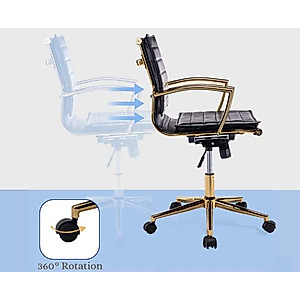 EALSON Modern Leather Desk Chair Ergonomic Office Chair with Wheels and Arms Gold Base Comfortable Computer Task Chair Adjustable Swivel Executive Chair for Home Office, Black