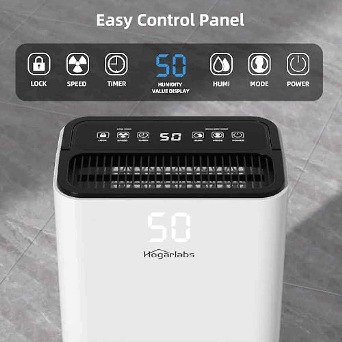 HOGARLABS 2000 Sq Ft 30 Pint Dehumidifier for Home Basements Bathroom Bedroom, Dehumidifier with Drain Hose for Medium to Large Room, Intelligent Humidity Control Dehumidifier with Laundry Dry