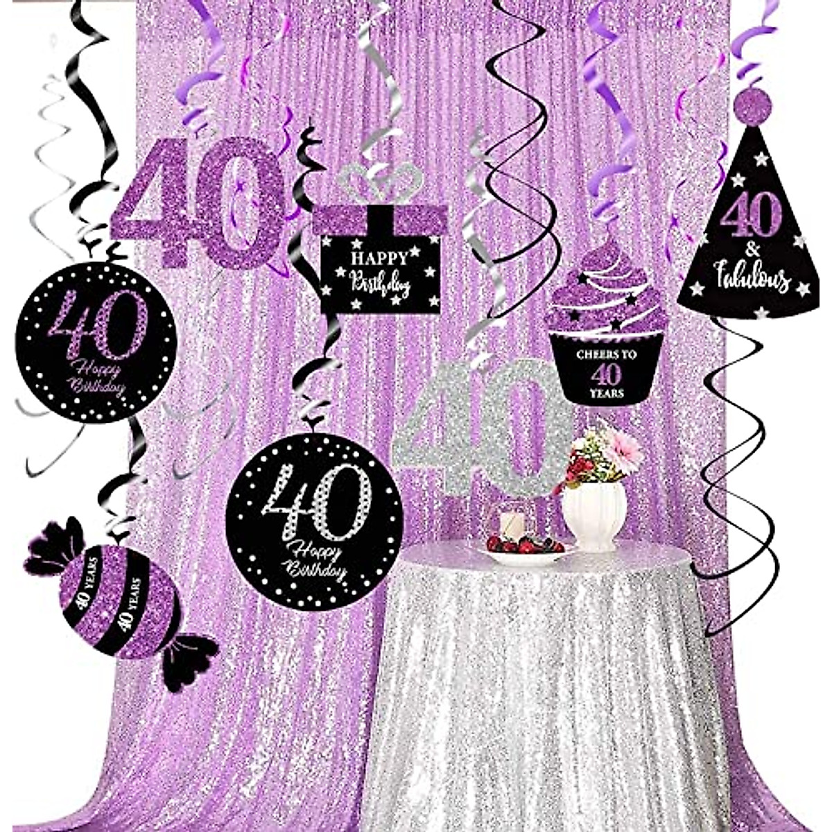 40th Birthday Decorations Women Purple Black Silver for Women Qian’s Party Purple Silver Black Foil Hanging Swirls Decorations 40th Birthday Party Hanging Decor – Women 40th Birthday Party Decorations