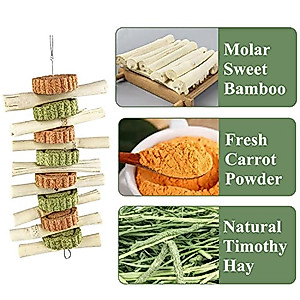 2PCS Rabbit Toys - Bunny Chew Toys for Teeth Grinding, Improve Dental Health, Natural Sweet Bamboo Timothy Grass Cake Treats for Rabbit Guinea Pig Chinchilla Hamster Small Animal Rodents (2 Pcs)