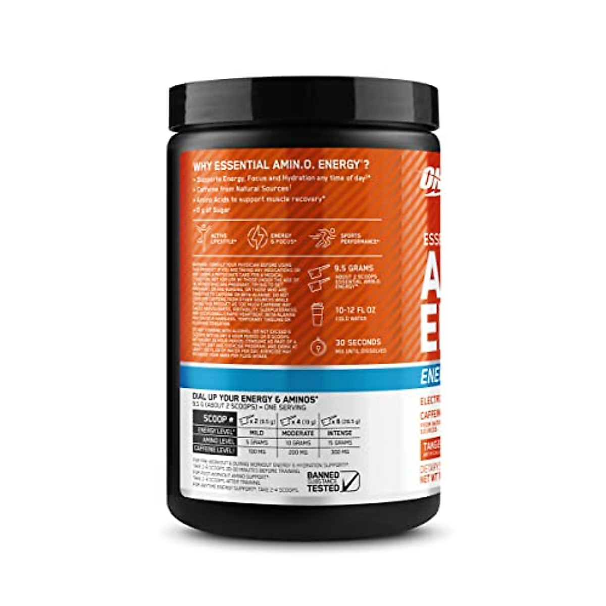Optimum Nutrition Amino Energy Plus Electrolytes Energy Drink Powder, Caffeine for Pre-Workout Energy, Amino Acids / BCAAs for Post-Workout Recovery, Tangerine Wave, 30 Servings (Packaging May Vary)