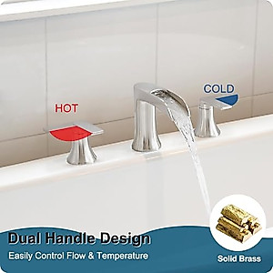 HOIGY 3 Mode 360 Degree Swivel Stainless Steel Faucet for Kitchen Sink, 1 Handle Kitchen Sink Faucet with Deck Plate, Brass Deck Mount Waterfall Bathtub Faucet Set High Flow Widespread 6-16 Inch