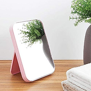 Coobbar Desktop Foldable Makeup Mirror Simple Portable Princess Mirror Square Makeup Mirror Small Mirror with Stand for Women (Beige)