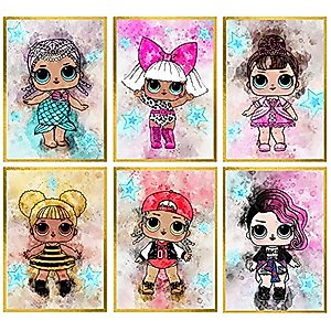 Posters for Girls Room – Unframed Set of 6 Doll Prints, 8x10 Inch, Pink Bedroom Decor for Girls, Cartoon Wall Art Prints for Tween Girl, Gift for Kids, Bathroom, Birthday Party Decoration, Fashion Dolls for 5 Year Plus